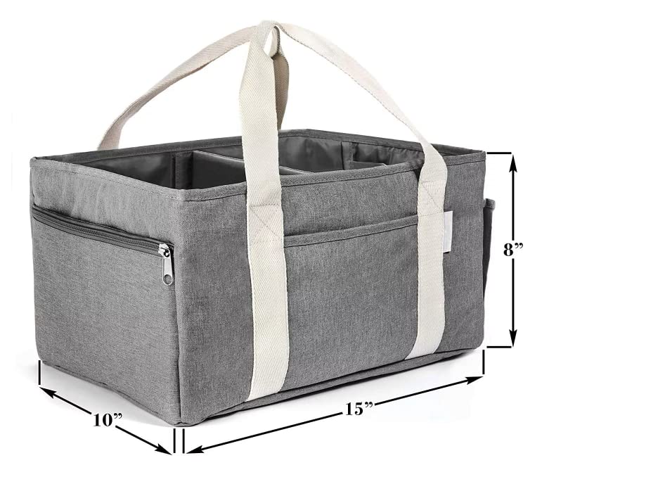 Baby Diaper Caddy Organizer - Large, Basket Storage Nursery Foldable for Infant Girl or Boy - Gift Must Haves - Durable Tote Bag for Indoor, Outdoor Use - Grey