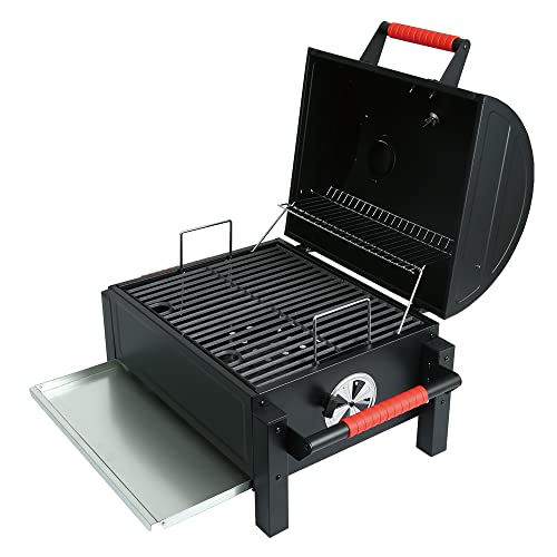 FEASTO Portable Charcoal Grill with Two Silicone Holding Handles, Tabletop grilling with 354 Square Inches Cooking Area, Convenient for outdoor Camping and Picnic, Black,L26.8’’x W20’’x H21.3’’