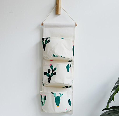 KRLIFCSL Cactus Wall Door Closet Hanging Storage Bag Canvas Fabric 3 Pockets Over The Door Organizer Pouch, 2 Pack (Cactus)