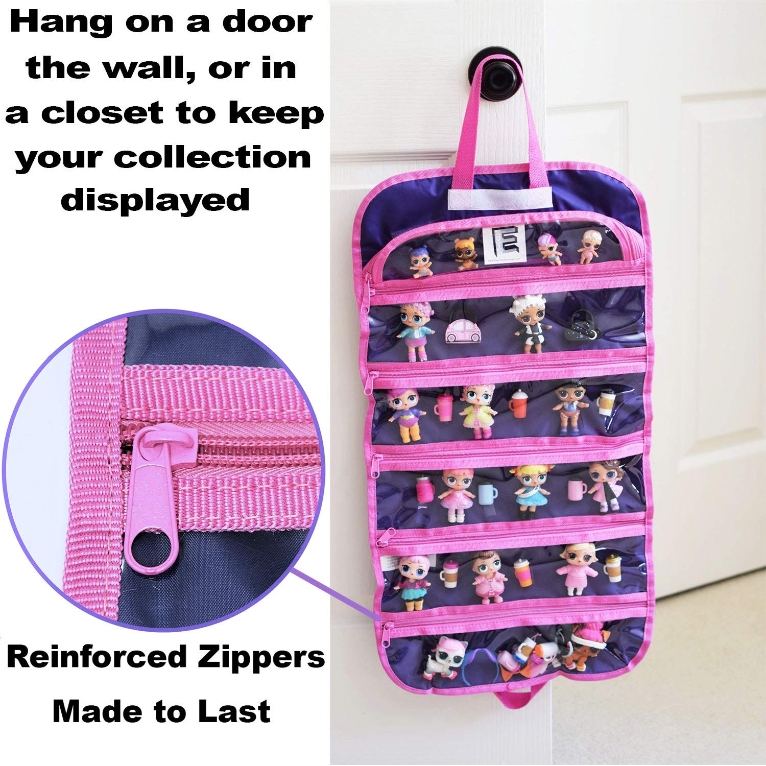 EASYVIEW Toy Storage Organizer Case Compatible Real Littles Mini Brands Unicorn Squad (Purple-Pink)