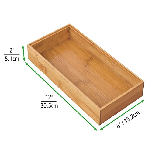 mDesign Wooden Bamboo Drawer Organizer - 12" Long Stackable Storage Box Tray for Kitchen Drawers/Cabinet - Utensil, Silverware, Spatula, and Flatware Holder - Echo Collection - 2 Pack, Natural Wood