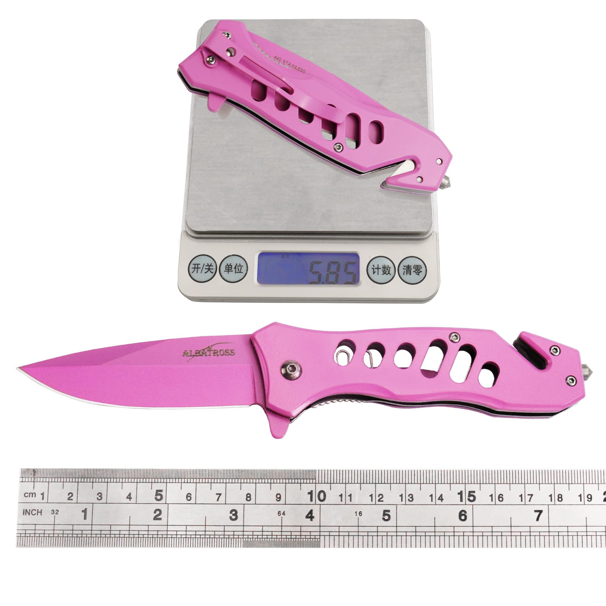 ALBATROSS Multifunction Stainless Steel Folding Pocket Knife, Spring Assisted Open, 4.5" Handle, 3" Blade, 7.5" Overall (Pink)