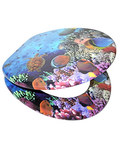 Sanilo ROUND, Silent Slow Close, Molded Wood, Adjustable Toilet Seat, Ocean