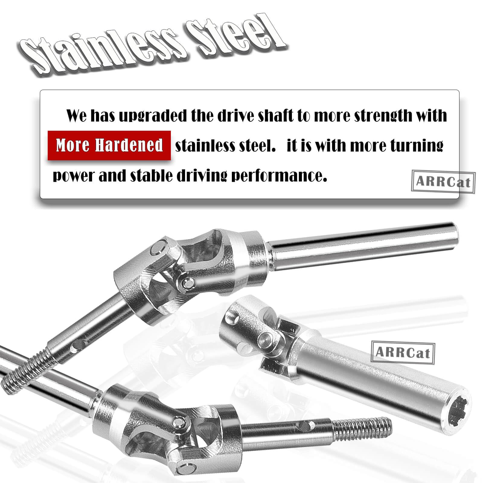 Rc Stainless Steel Front Rear Drive Shaft CVD for 1/10 Rustler VXL 4X4/Stampede VXL 4X4/Hoss VXL 4X4/Slash Platinum/Ultimate/VXL 4x4 4WD RC Car,ARRCat RC Upgrades Part
