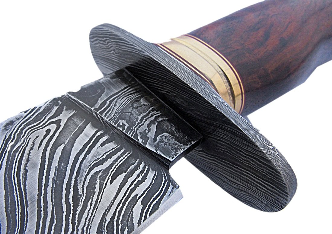 AishaTech Onkel Hunting Knife Damascus Steel Blade & Double Bolster Wood Handle