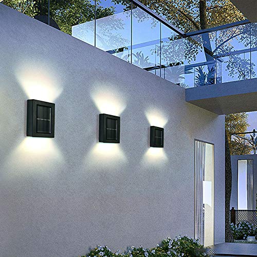 LOOCOO 2 LED Solar Wall Light UP and Down Illuminate Outdoor Sunlight Sensor Lamp IP65 Waterproof Modern Nordic Style Decor for Home Garden Porch