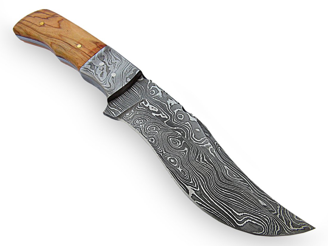 AishaTech Spiller Fixed Blade Hunting Knife Damascus Steel Blade Wood Handle
