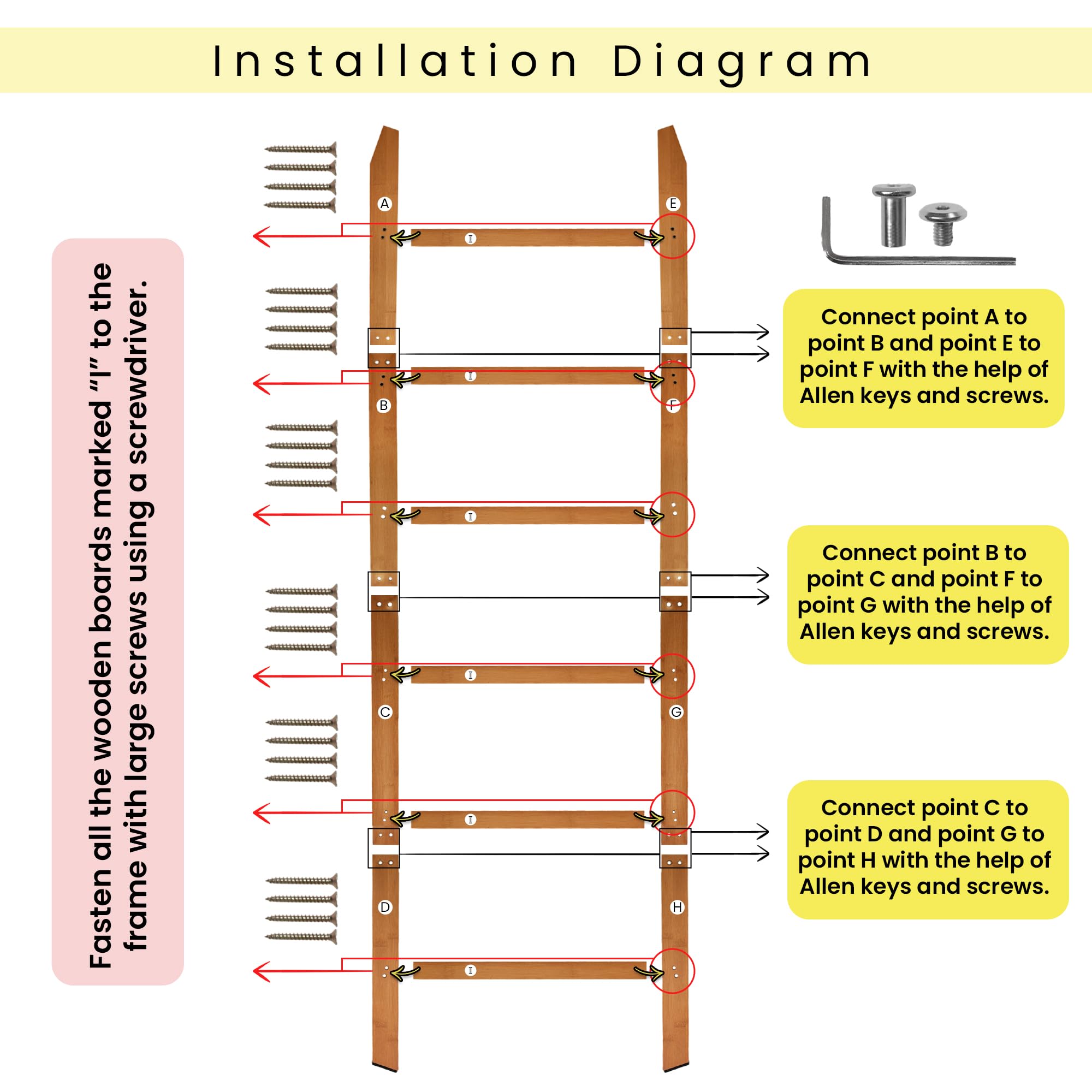 Blanket Ladders for The Living Room - 62 Inches - Decorative Ladder for Blankets, Throws, Quilts - 6 Tiers Ladder Blanket Holder with Hooks, Non-Slip Pads - Black, Grey, White, Brown (Black)