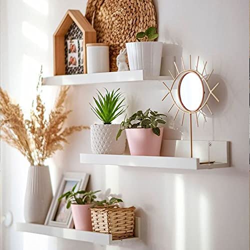COCIVIVRE Floating Nursery Book Shelves Wood Set of 6, Floating Wall Shelves Rustic Shelf, Wall Mounted Storage Shelves with Ledge for Bedroom,Living Room,Kitchen (White)