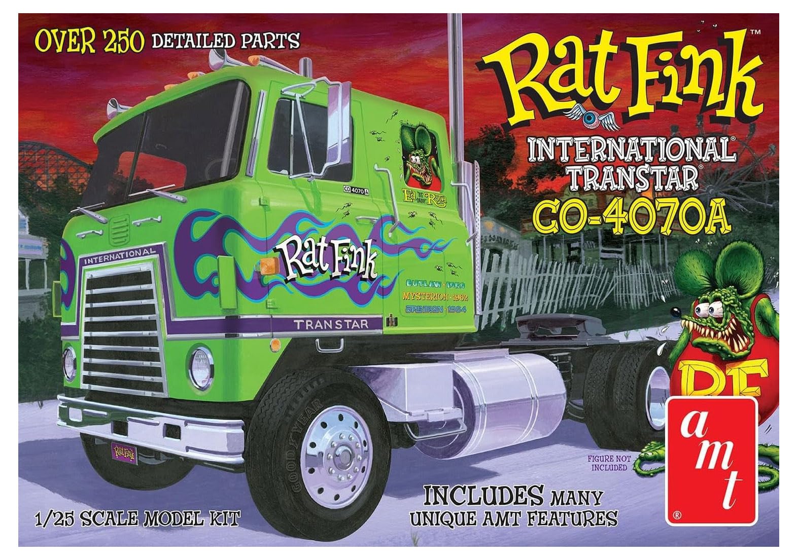 AMT IH Transtar CO-4070A Tractor Hauler - Rat Fink 1:25 Scale Model Kit, Factory Color (AMT1291)