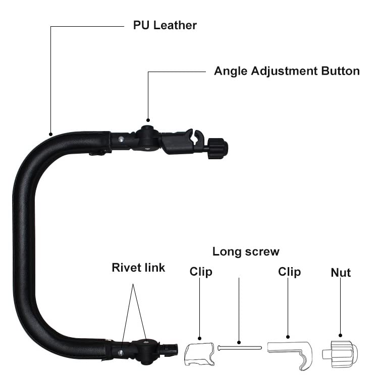 Baby Stroller Bumper Bar, Armrest Handle Crossbar, Black PU Leather