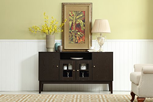 Mixcept 60" Modern Solid Wood Sideboard Buffet Table Storage Cabinet Tall Console Table with 4 Doors, Espresso