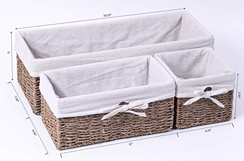 Vintiquewise Seagrass Small Shelf Storage Basket with White Lining (Set of 3)