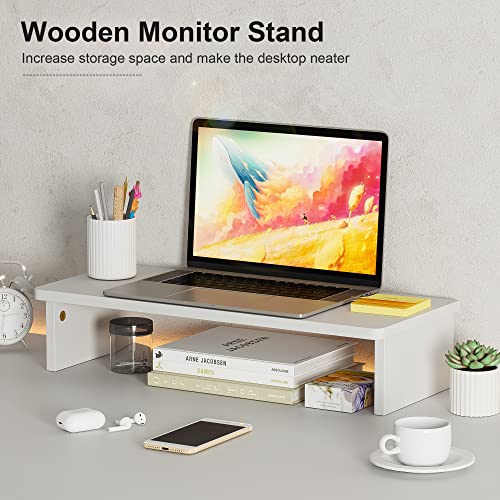 Elephance 59" L Shaped Desk Corner Computer Desk Gaming Table with Monitor Stand Workstation for Home Office (Large, White+ Gold Frame)