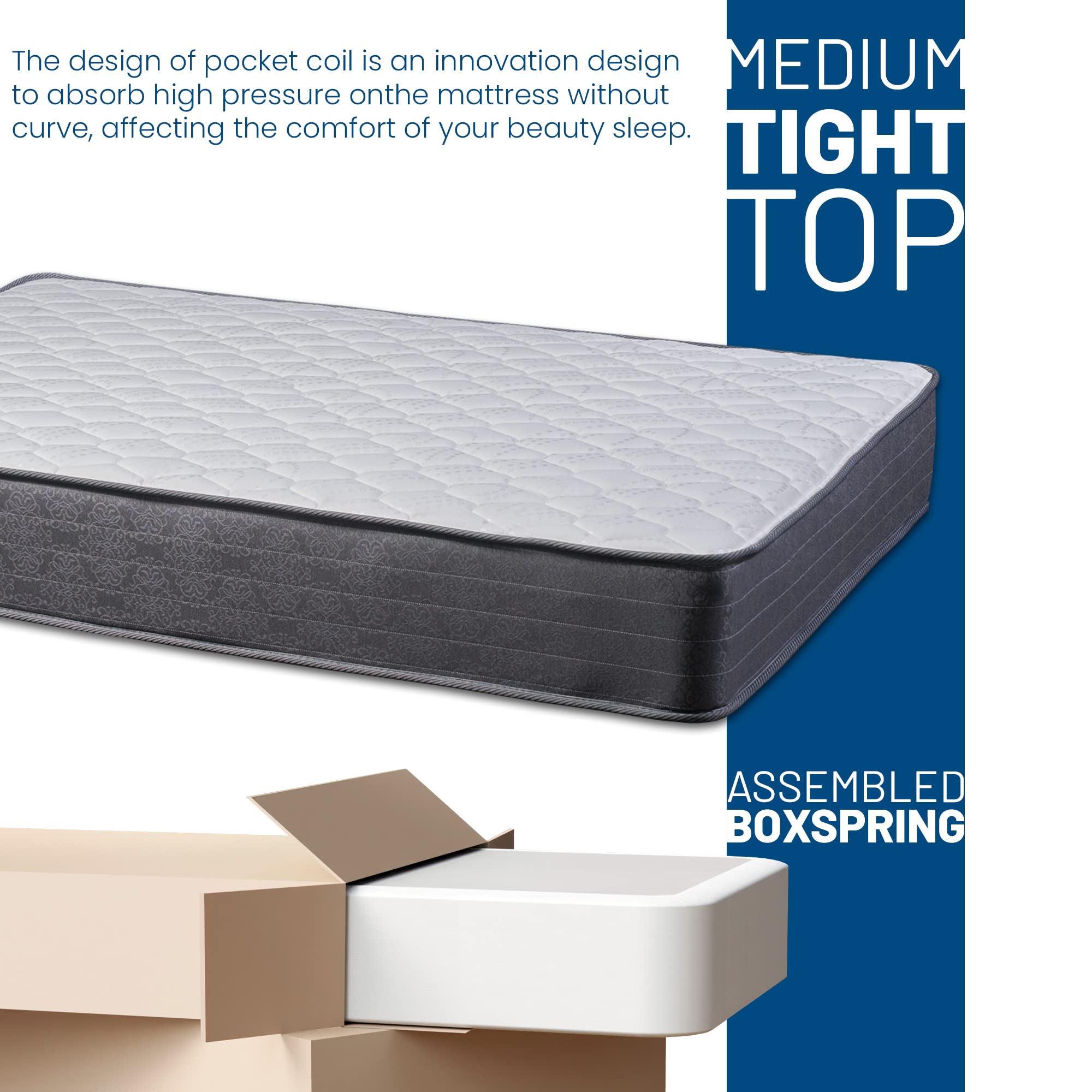 Continental Sleep Elegant Collection Innerspring Mattress with Box Spring with Frame Foundation, Twin