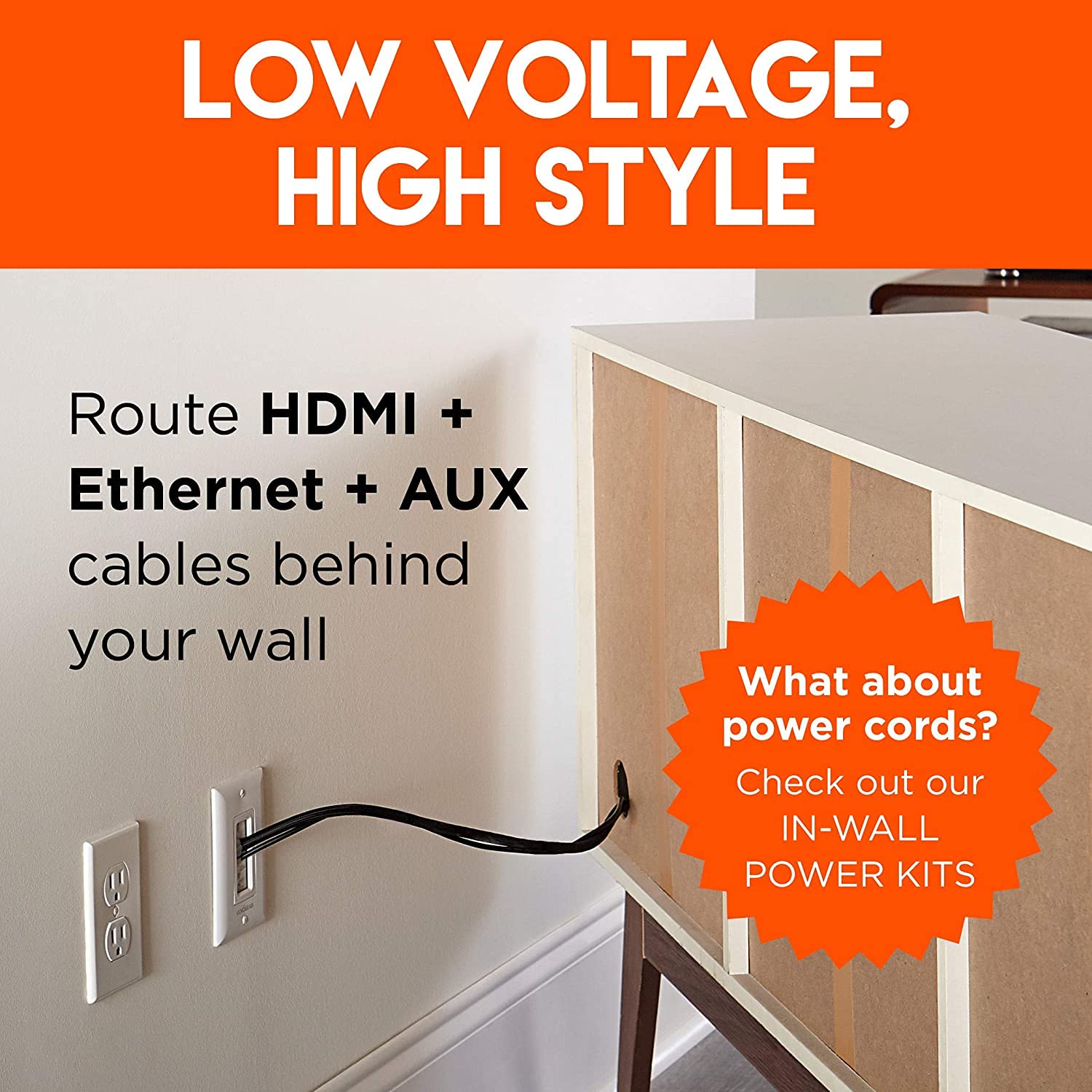 ECHOGEAR Wall Brush Plate for Hiding Up to 8 Low Voltage Cables - Sturdy Brushes with Cable Catching Design - Ideal Cable Pass Through for Wall Mounted TVs