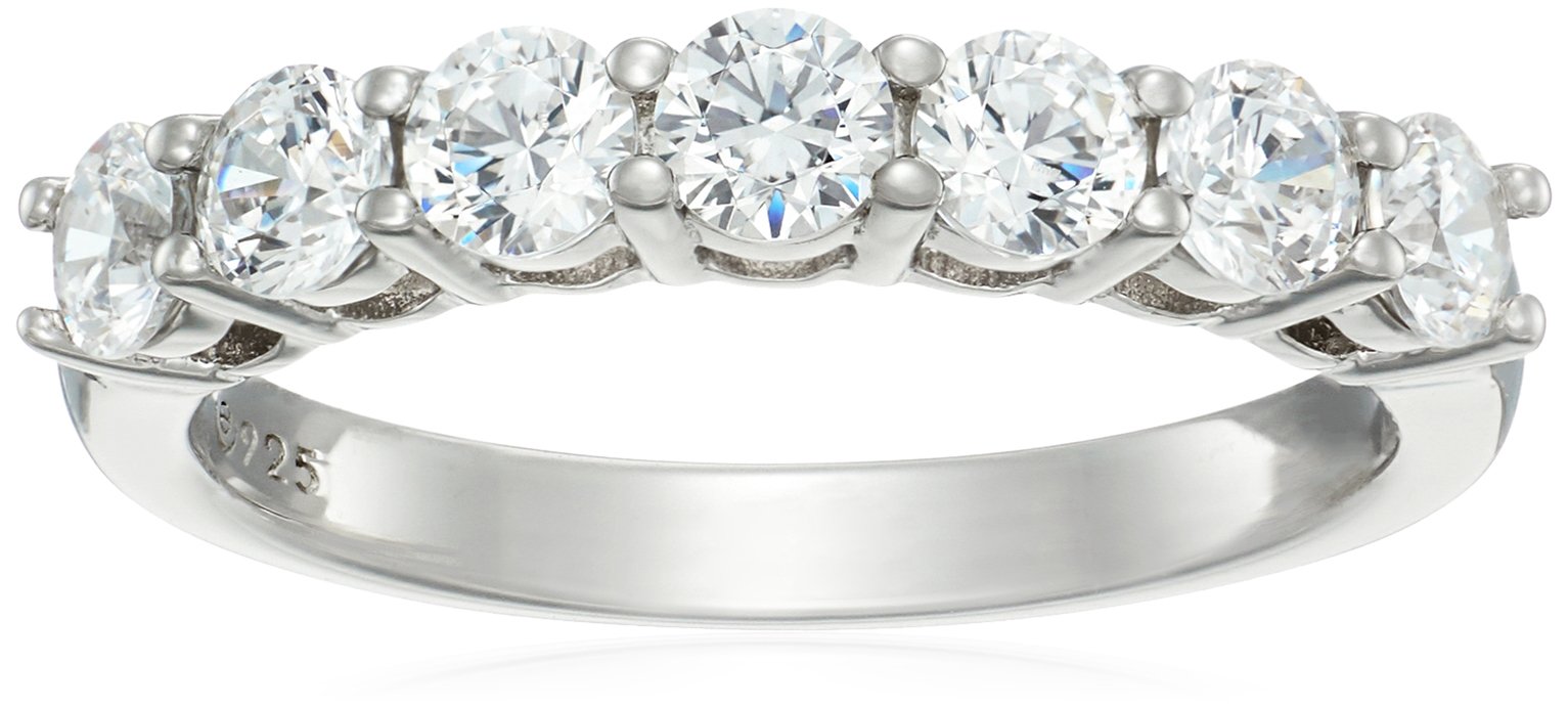 Amazon Collection Platinum-Plated Sterling Silver 7-Stone Ring made with Infinite Elements Cubic Zirconia (2 cttw), Size 7