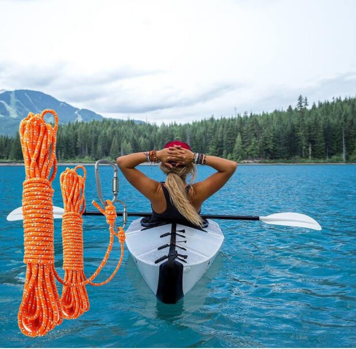 AITREASURE 32.8 ft/ 6mm Orange Floating Rope Reflective Water Tow Rope with Hooks Throwable Flotation Device Water Rescue Safety Equipment for Boating Swimming Pool