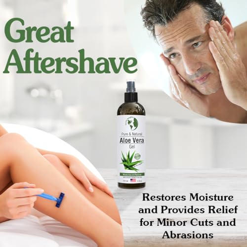 Earth's Daughter Organic Aloe Vera Gel from 100% Pure and Natural Cold Pressed Aloe β Moisturizes - Great for Face - Hair- Sunburn - Aftershave - Bug Bites - 12 oz.