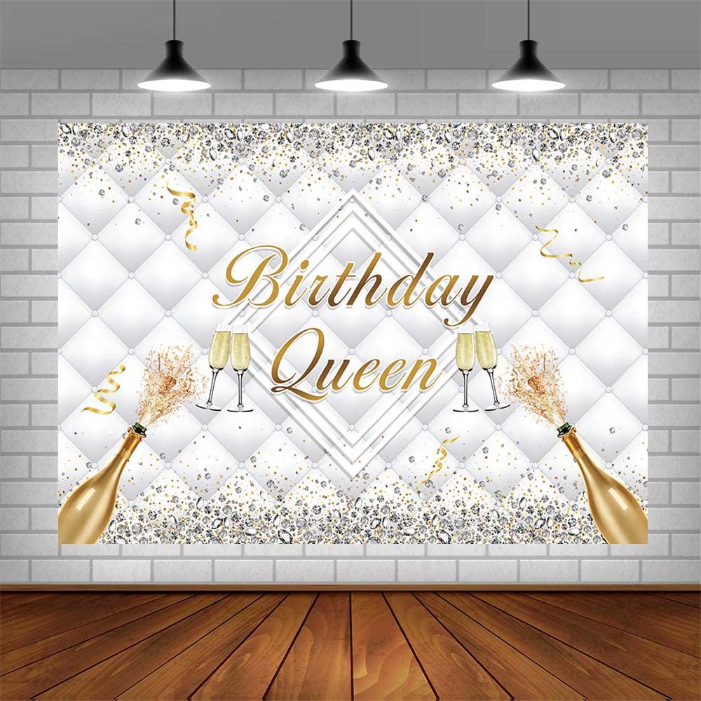 AIBIIN 7x5ft Birthday Queen Backdrop Glitter Diamond Headboard Birthday Party Decorations Women Champagne Bithday Prom Banner Photo Shoot Props