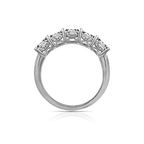 Amazon Collection Platinum-Plated Sterling Silver Princess-Cut 5-Stone Ring made with Infinite Elements Cubic Zirconia (3 cttw), Size 8