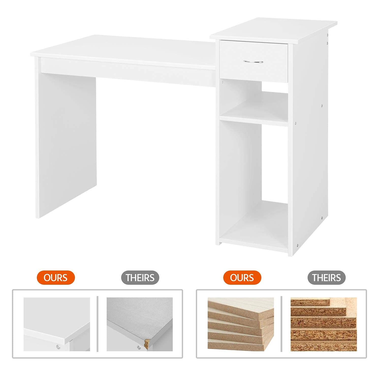 Yaheetech Home Office Computer Desk with Storage Drawer & Monitor Shelf, Writing PC Laptop Table Desk Study Workstation Furniture for Small Spaces, White