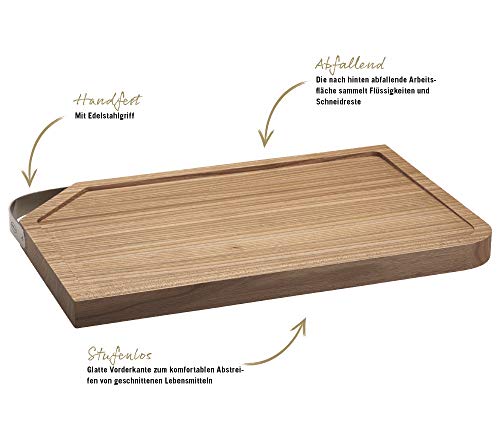 Rosle 15033 Cutting Board with Stainless Steel Handle, Wood, Natural, 48 x 32 x 3 cm