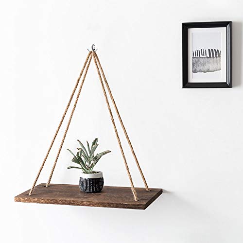 Mkono Hanging Shelves Boho Wall Decor Set of 2 Rustic Wood Floating Shelf with Rope Photo Plants Display Room Decor Aesthetic for Bedroom Bathroom Home Office College Dorm
