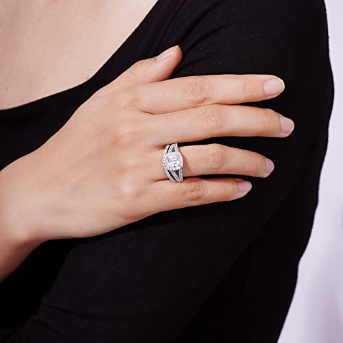 Amazon Collection Sterling Silver Platinum Plated Infinite Elements Cubic Zirconia Cushion Halo Ring, Size 7