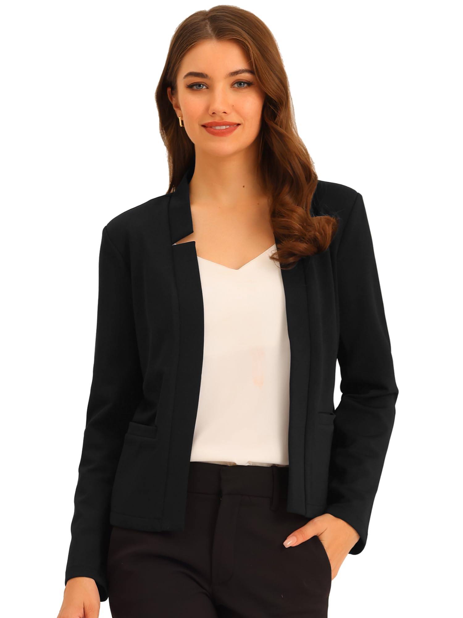 Allegra K Business Casual Blazer for Women's Notched Neck Suit Jacket Long Sleeve Open Front Blazers X-Large Black