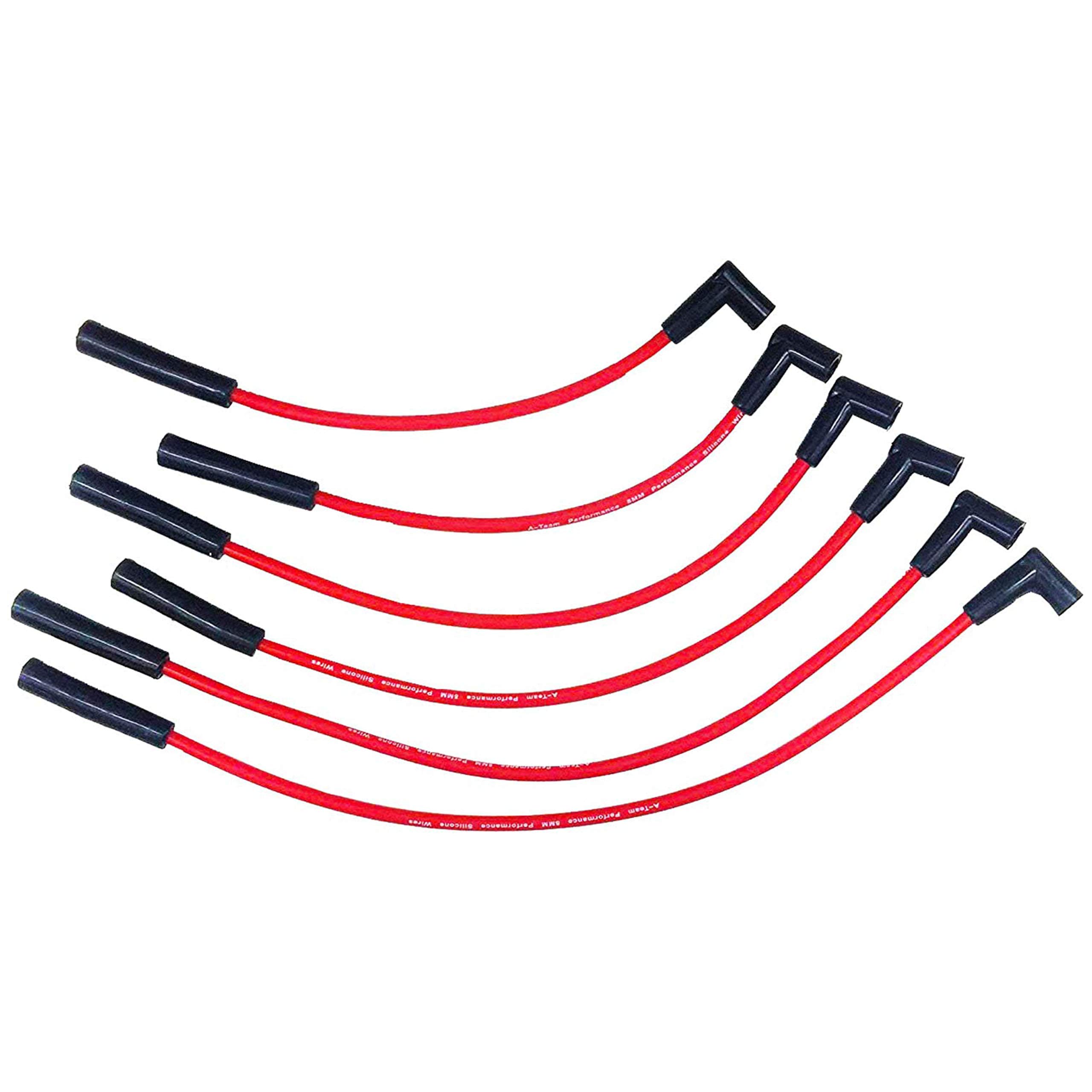 A-Team Performance - 8.0 mm Red Silicone Spark Plug Straight Boot 6 Wires, - Coil-in-Cap HEI Design System - Compatible With AMC/JEEP 199, 232, 252, 258, 282