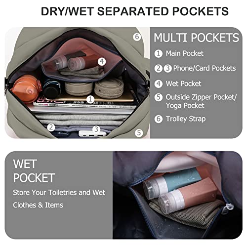 BASICPOWER Travel Duffel Gym Yoga Workout Tote Bag, Waterproof Overnight Weekender Bag, Dry-Wet Separated, with Yoga Mat Storage Tape, Grey