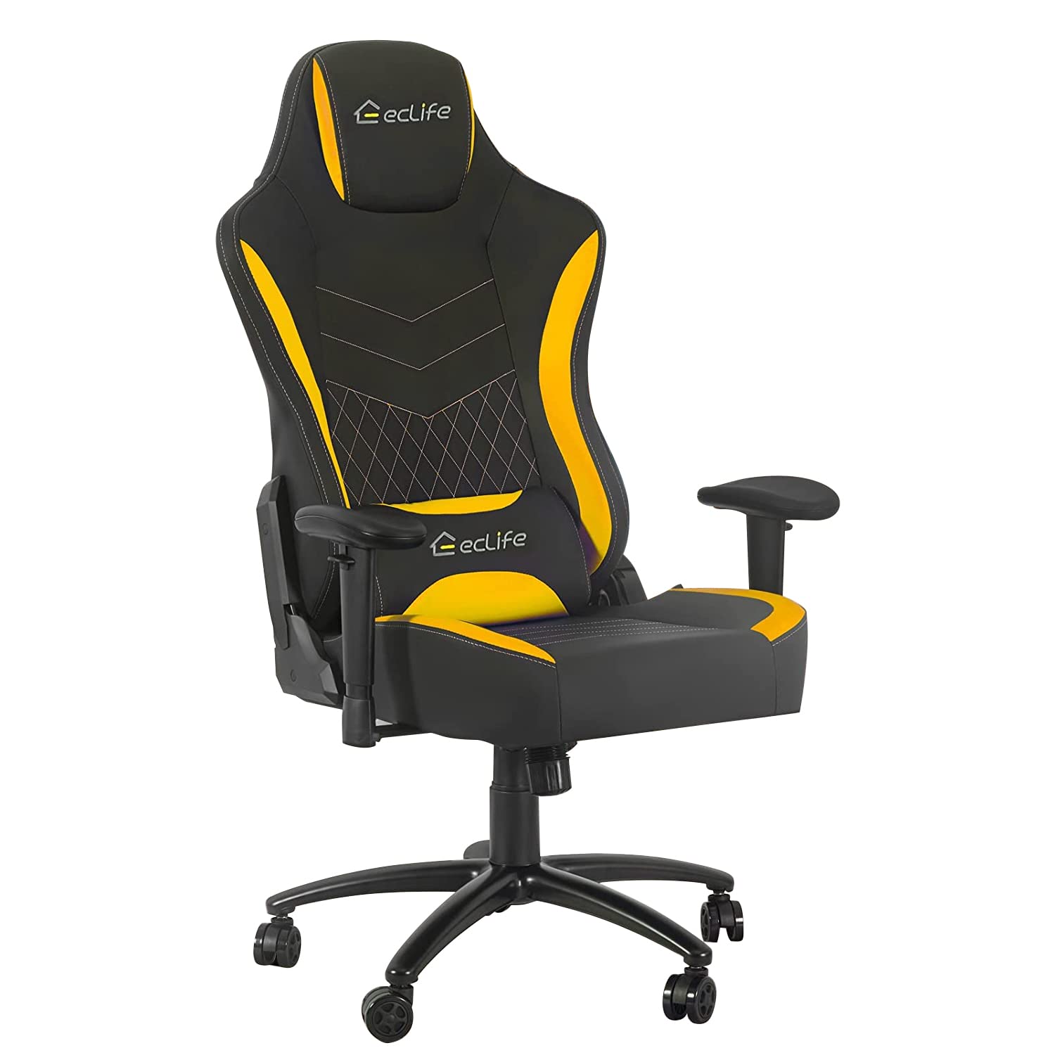 Gaming Chair Racing Massage Computer Chair - Cushioned Comfort High Back PU Leather USB Vibrator Ergonomic Recliner Home Office Video Game for Kids for Gift (Yellow, D06-M)