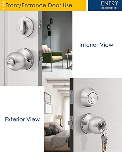 home improvement direct 4 Pack Keyed Alike Entry Door Knobs and Single Cylinder Deadbolt Lock Combo Set Security for Entrance and Front Door with Classic Satin Nickel Finish
