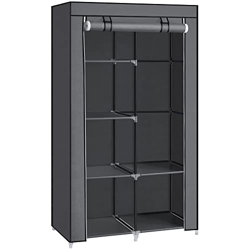 SONGMICS Portable Closet, Clothes Storage Organizer with 6 Shelves, 1 Clothes Hanging Rail, Non-Woven Fabric Closet, Metal Frame, 17.7 x 34.6 x 66.1 Inches, Gray URYG84GY