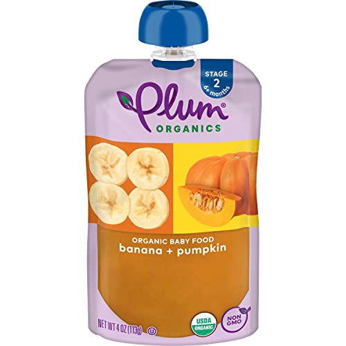 Plum Organics | Stage 2 | Organic Baby Food Meals [6+ Months] | Banana & Pumpkin | 4 Ounce Pouch (Pack Of 6) Packaging May Vary