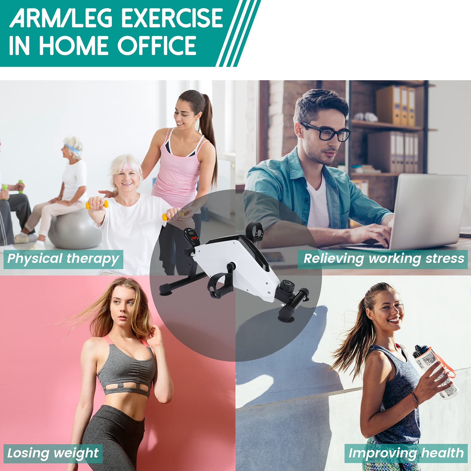 anconats Under Desk Bike Pedal Exerciser - Indoor Exercise Machine with Adjustable Resistance,Perfect Design for Arm & Legs Physical Therapy (White-1)
