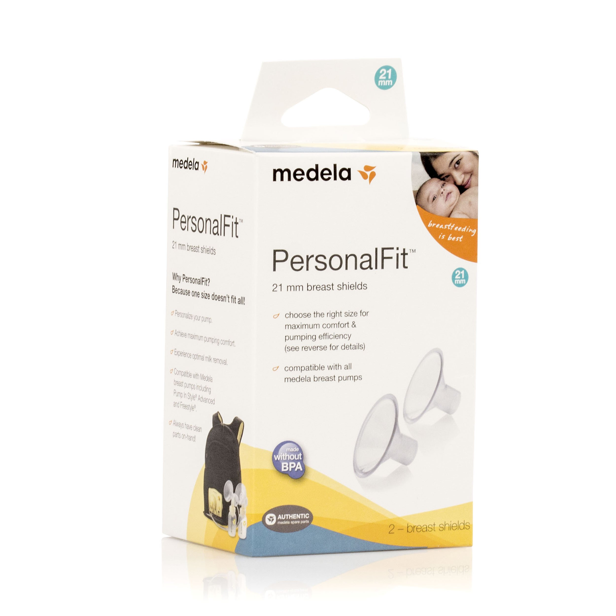 Medela PersonalFit Breast Shields, 2 Count of Small 21mm Breast Pump Flanges, Authentic Medela Spare Parts, Made Without BPA