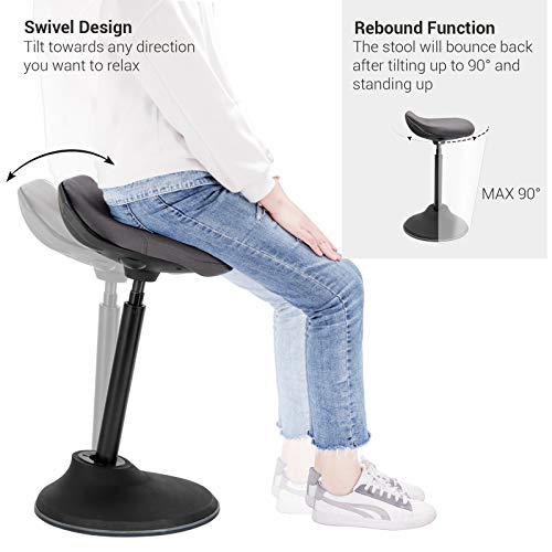 SONGMICS Standing Desk Chair, Adjustable Ergonomic Standing Stool, 23.6-33.3 Inches, Swivel Sitting Balance Chair, Anti-Slip Bottom Pad, Grey UOSC02GY