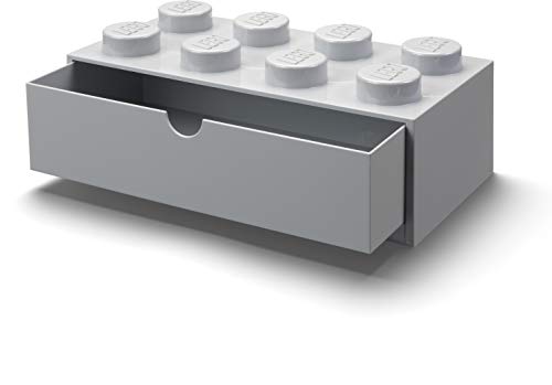 Room Copenhagen Lego Storage Brick 8 Desk Drawer, 8-Stud Stackable Tabletop Storage Box, 12.4 x 6.2 x 4.4 in, Stone Grey