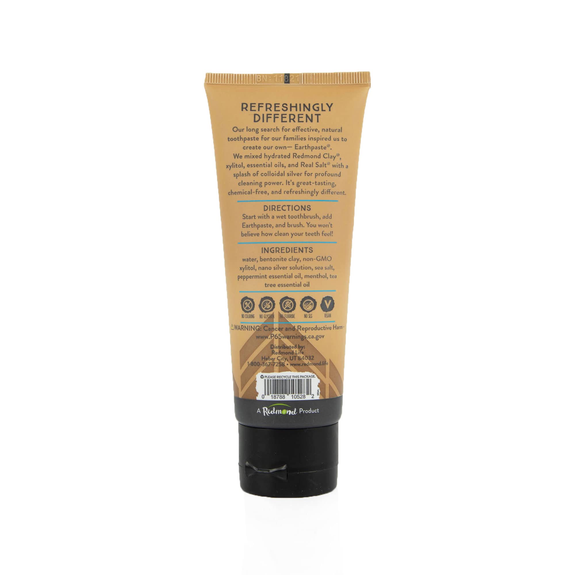 Redmond Earthpaste - Natural Non-Flouride Toothpaste, Peppermint, 4 Ounce Tube (1 Pack)