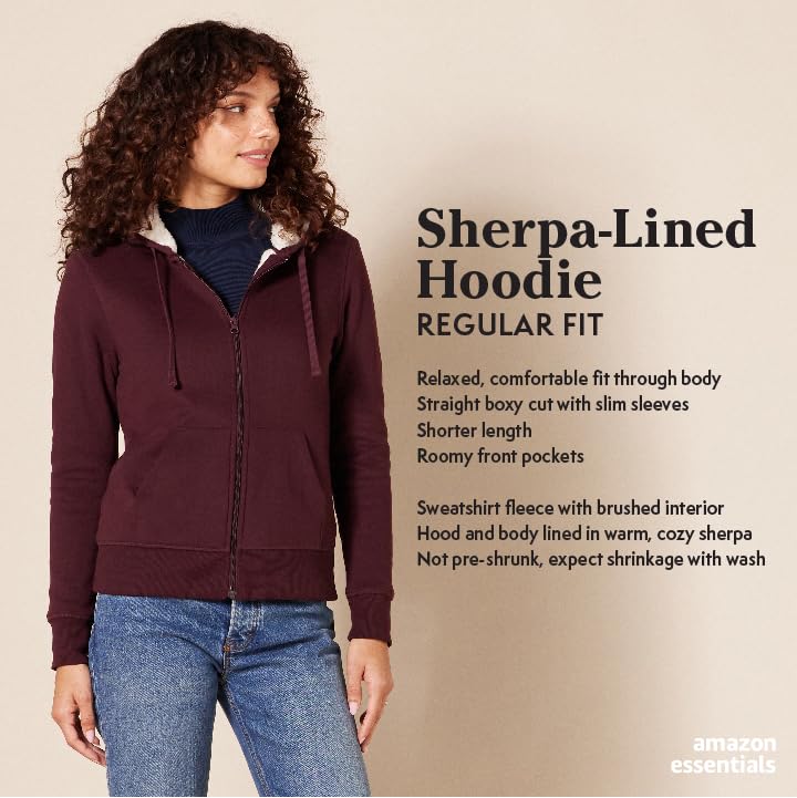 Amazon Essentials Women's Sherpa-Lined Fleece Full-Zip Hooded Jacket (Available in Plus Size), Navy Heather, X-Large