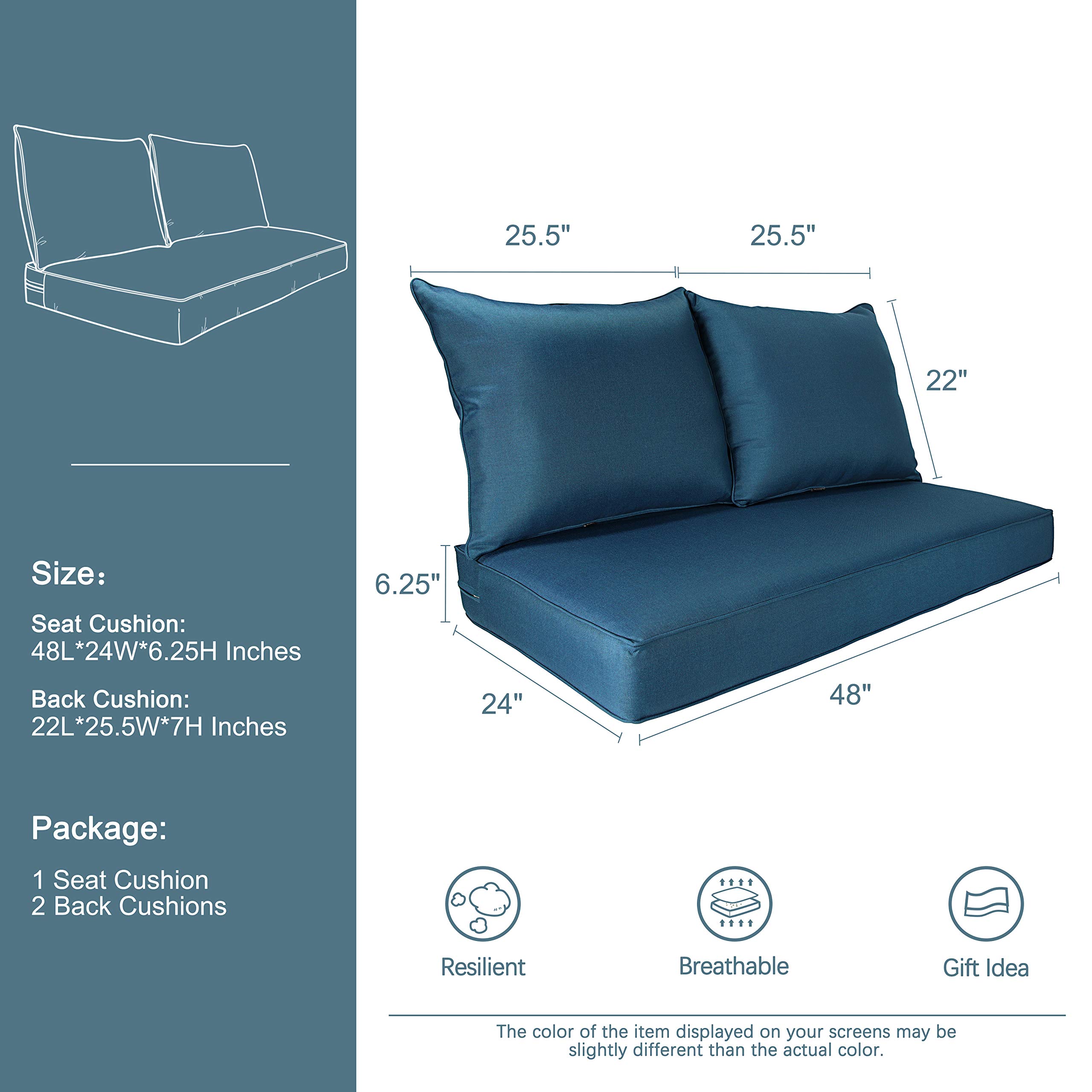 BOSSIMA Patio Furniture Cushions Comfort Deep Seat Glider Loveseat Cushion Indoor Outdoor Seating Cushions Deep Green