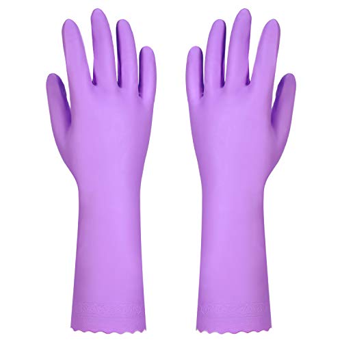 Elgood Reusable Dishwashing Cleaning Gloves with Latex free, Cotton lining,Kitchen Gloves 2 Pairs,Purple+blue L