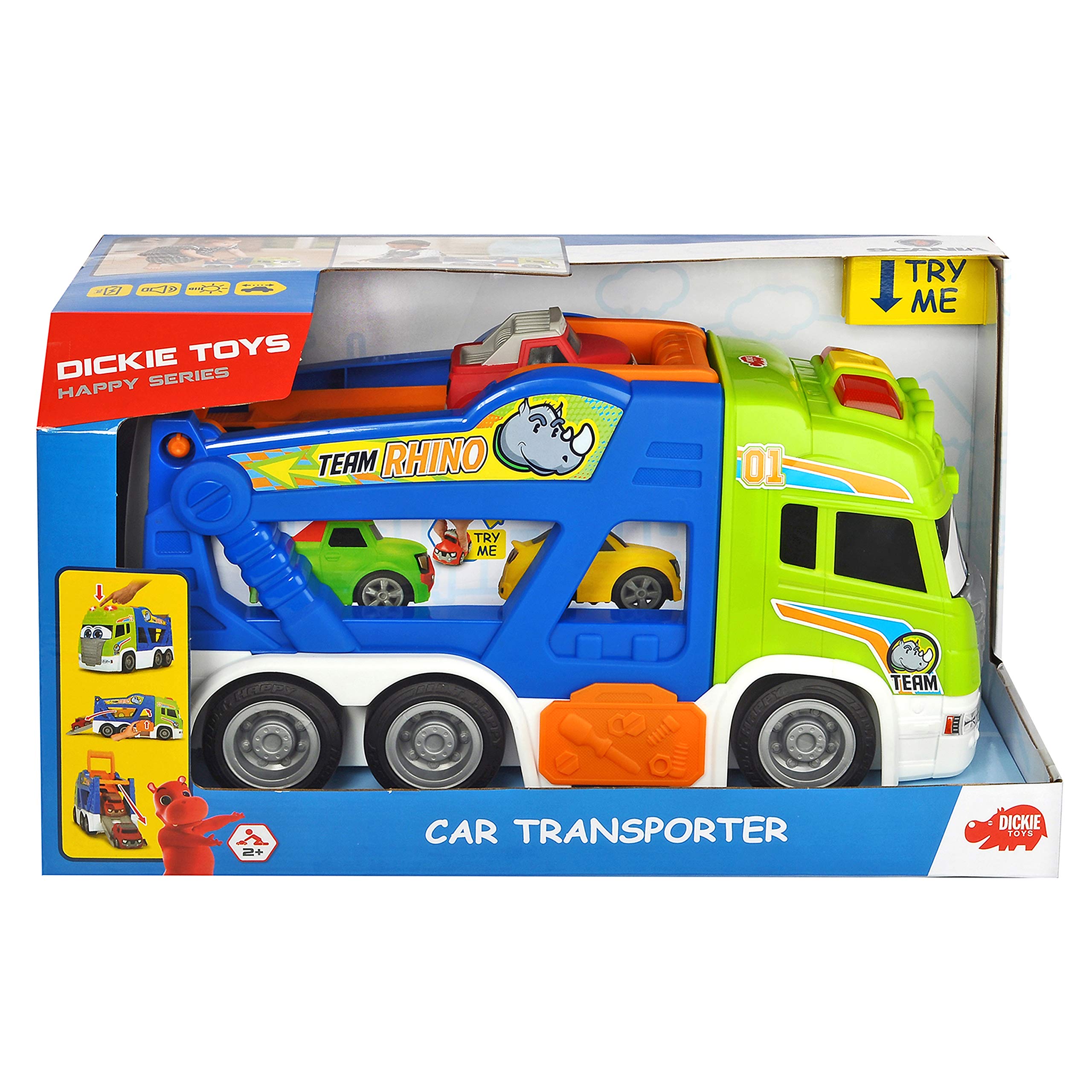 DICKIE TOYS - 16" Happy Scania Car Transporter Pre-School Vehicle with Extra Car