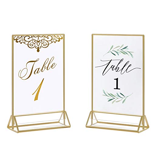HIIMIEI Acrylic Gold Sign Holder, 5x7 Gold Acrylic Picture Frames Clear Double Sided Menu Holder for Wedding Table Number 6 Pack