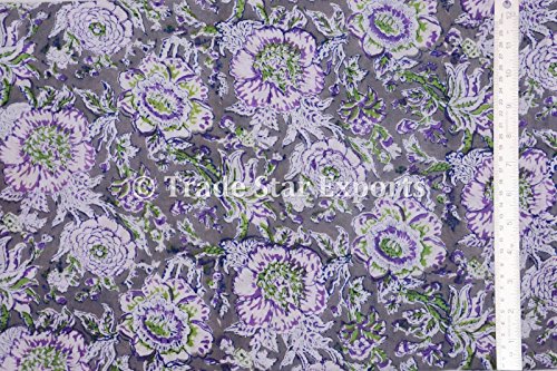 Trade Star 3 Yard Block Print Dressmaking Fabric 100% Cotton Floral Print Fabric for Sewing Crafting Ethnic Running Natural Dye Sanganeri Indian Fabric by The Yard Width 44 Inches (Pattern 4)