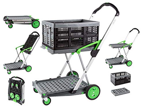 CLAX® Multi use Functional Collapsible carts | Mobile Folding Trolley | Shopping cart with Storage Crate | Platform Truck (Green)