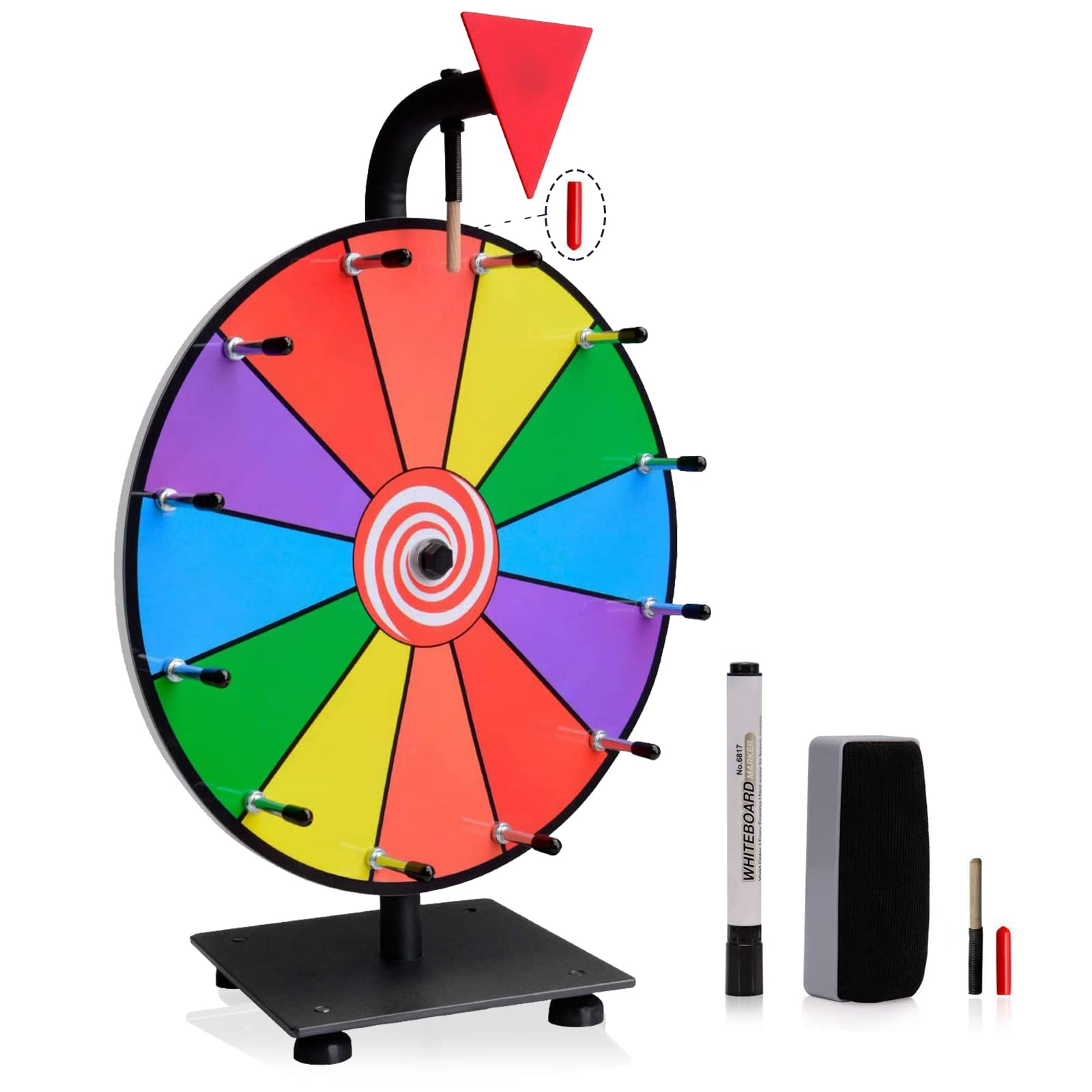 iElyiEsy 12 Inch Spinning Wheel for Prizes 12 Slots Spinner with Stand, Dry Erase Marker and Eraser for Trade Show Carnival Party Pub Fortune Game