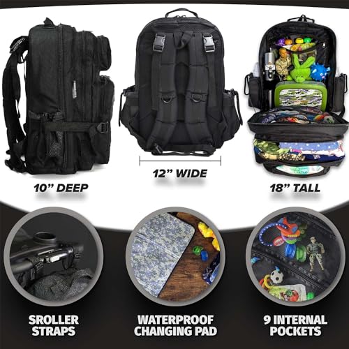 ActiveDoodie Dad Gear - Dad Diaper Bag for Men with Waterproof Changing Pad, Removable Dad Patches, Mens Diaper Bag, Black